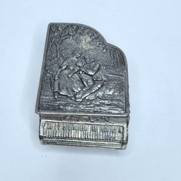 Other | Antique Pewter Trinket Box Grand Piano Hinged Lid Red Velvety ...